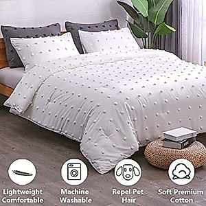Paxrac Tuffed White Comforter Set King Size(104x90 inches), 3 Pieces- Soft Cotton Lightweight Comforter with 2 Pillowcases, Chenille Dots All Season Down Alternative Comforter Set for Bedding