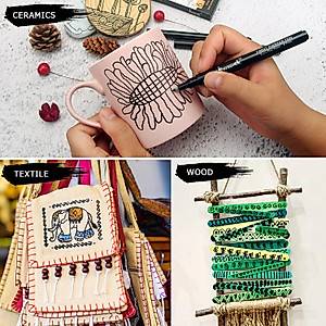 Black Acrylic Paint Pens - Black Paint Pens for Rock Painting, Stone, Ceramic, Glass, Wood, Fabric, Metal, Canvas. Set of 6 Water Based Black Markers for Acrylic Painting Extra Fine Point Tip