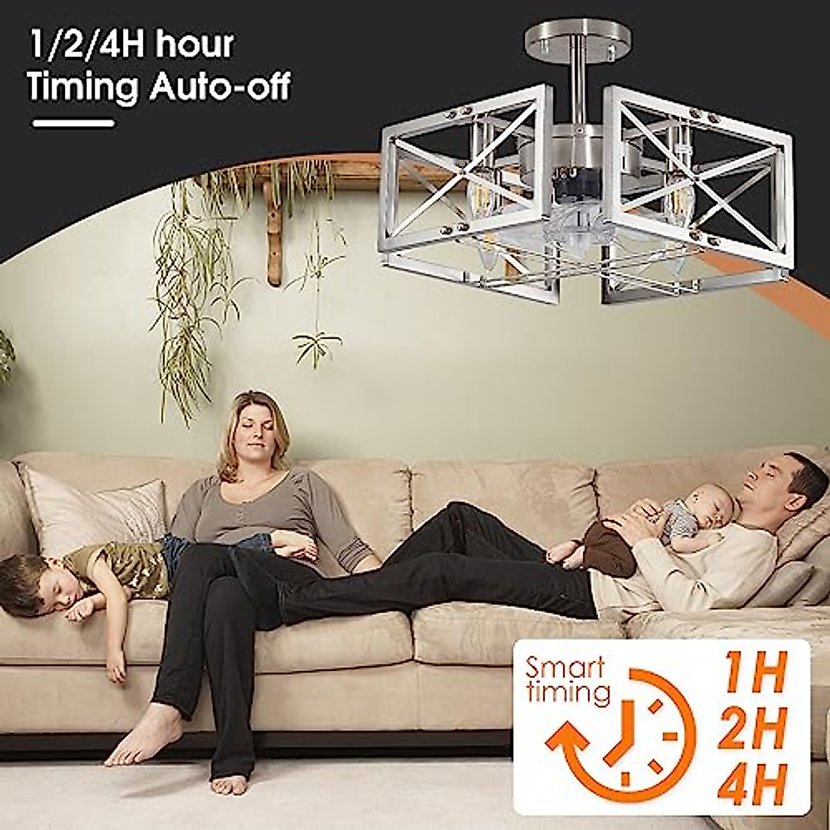 PUNSOKO Ceiling Fans with Lights, Brushed Nickel Fandelier Ceiling Fan with Light and Remote, 20'' Modern Bladeless Chandelier Fan Flush Mount for Kitchen, Bedroom, Living Room