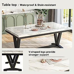 Lifeand 6-Piece Dining Set with 1 Faux Marble Top Table,4 Upholstered Seats and 1 Bench,Black