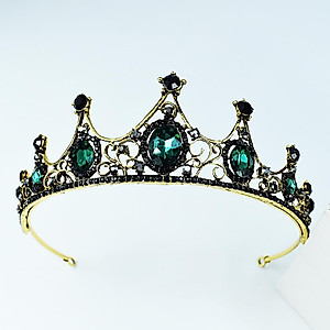 TOCESS Green Crown Tiara for Women, Vintage Princess Crown Queen Tiara with halo Crystal Emerald Rhinestone for Girls Bridal, Wedding, Pageant, Halloween, Prom Birthday Festival Party