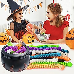 Cherislpy 5.5" Halloween Cauldron with 20 Pcs Stretchy Strings Stress Relief and Anti-Anxiety Toys Assortment for Kids Boys Girls Halloween Party Favors,Halloween Decorations