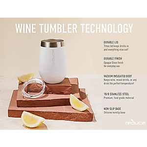 Reduce Wine Tumbler With Lid, 12oz - Stainless Steel Stemless Wine Tumbler - Enjoy Your Wine at the Perfect Temperature - Perfect Outdoor Wine Glasses, Makes a Great Gift - White Gloss