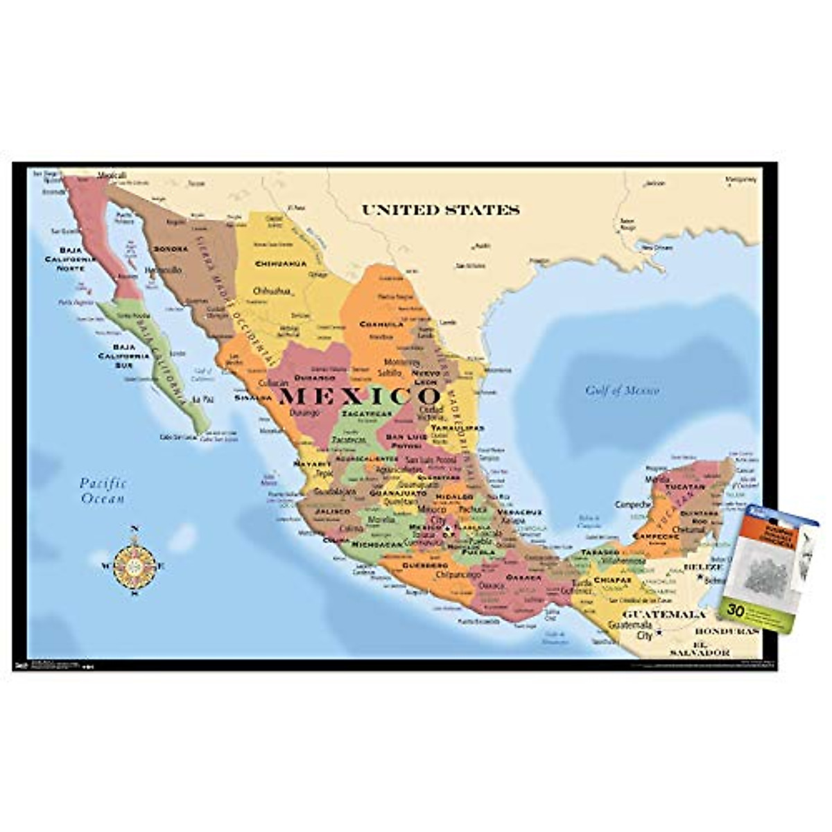 Map - Mexico Wall Poster with Push Pins