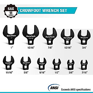 DURATECH Crows Foot Wrench Set 3/8" Drive, 11PCS CR-V Steel, Large SAE 3/8"-1" Crowfoot Flare Nut Wrench Set with Storage Tray, for Automotive Repair Work Hard-To-Reach Areas…