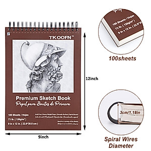 TKOOFN 9" x 12" Sketch Book Set Sketchpad, 100 Sheets Sketchbook for Drawing,73lb Spiral Bound Acid-Free Painting Paper for Adults Artists Beginners, 1 Pack