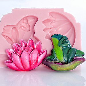 Frog and Lily Pad Flower Flexible Silicone Mold, Fondant, Candy, Chocolate, Food Safe, Polymer Clay, Resin Mold, Epoxy and so much more. Food Safe, Craft Mold Flexible and Easy to Use.