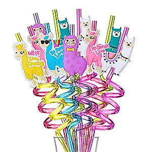 24 LLama Straws Party Favors for LLama Birthday Party Supplies with 2 Cleaning Brush