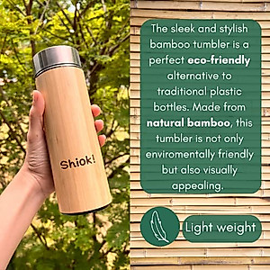 Shiok! Premium Bamboo Tea Tumbler with Strainer. 17 Oz Capacity Stainless Steel Thermos. Durable Double Walled Vacuum Insulated Travel Mug with filter. Keeps Hot & Cold up to 12hrs