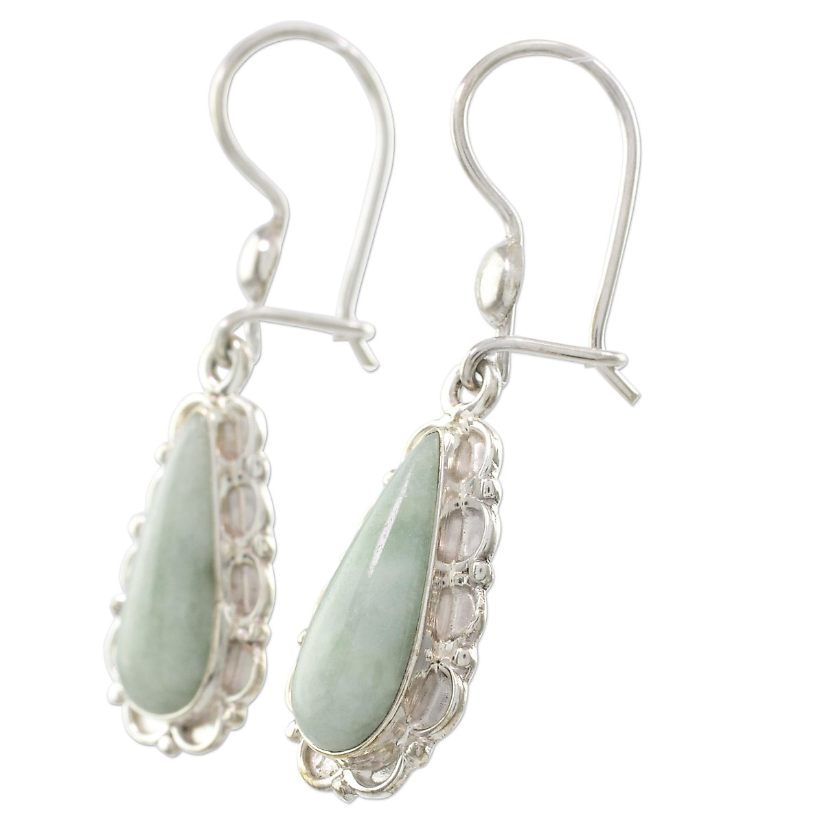 NOVICA Artisan Handmade Jade Flower Earrings Guatemalan Crafted Light Green Dangle Sterling Silver Desert Sage [1.6 in L x 0.5 in W x 0.2 in D] ' Blossoming Green Dew'