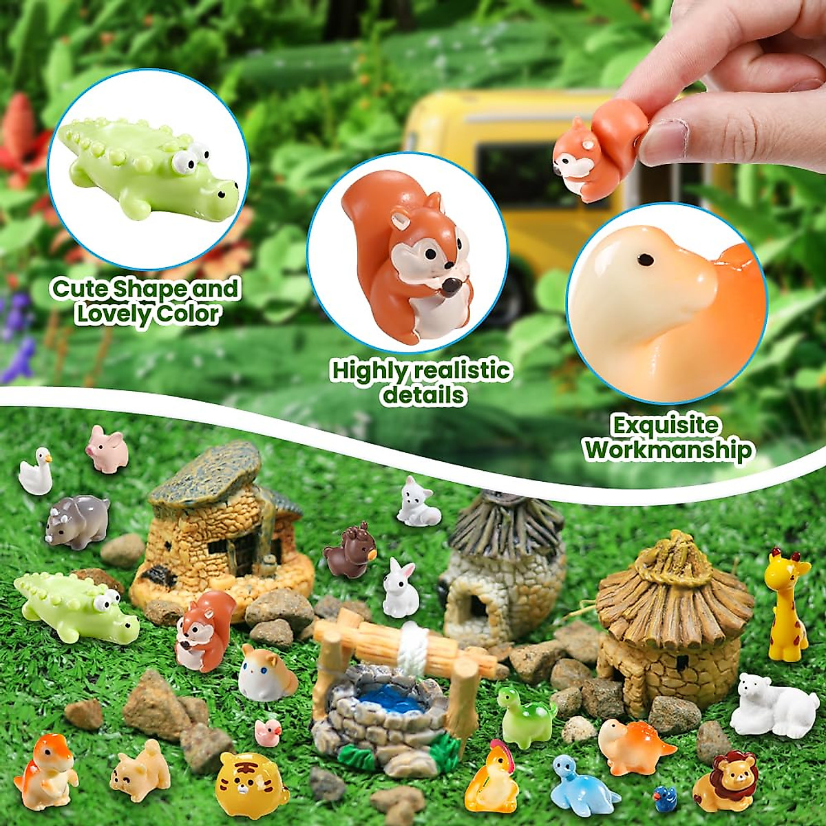 DIYDEC 40pcs Mini Resin Animal 40 Styles Tiny Resin Animals Miniature Little Small Animal Figures Bulk for Micro Fairy Garden Landscape Accessories Dollhouse Hide Crafts Decor Aquarium Toys