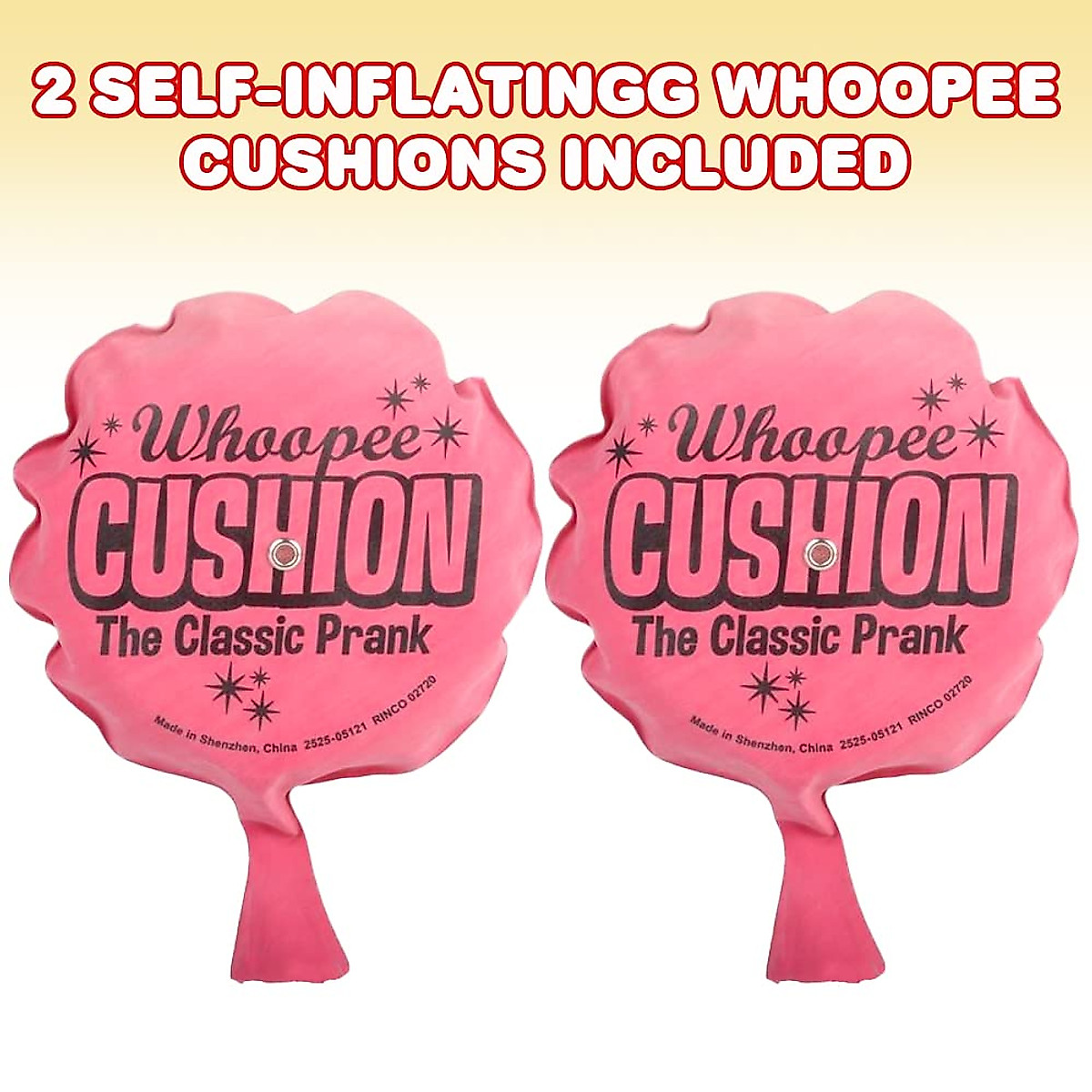 ArtCreativity Self Inflating Whoopie Cushion, 2 Pack, 6 Inch Whoopee Cushions Goodie Bag Stuffers, Classic Prank Toys for Boys and Girls, Party Favors and Gag Gifts for Kids, Whoopie Makes Gas Sounds