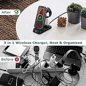 DDUAN Wireless Charging Station, 3 in 1 Fast Charger Stand, Wireless Charger for iPhone14/13/12/11/Pro/Max/X/XS/Max/XR/8 & Apple Watch 8/7/SE2/Airpods1 2/Pro1 2(QC3.0 Adapter)