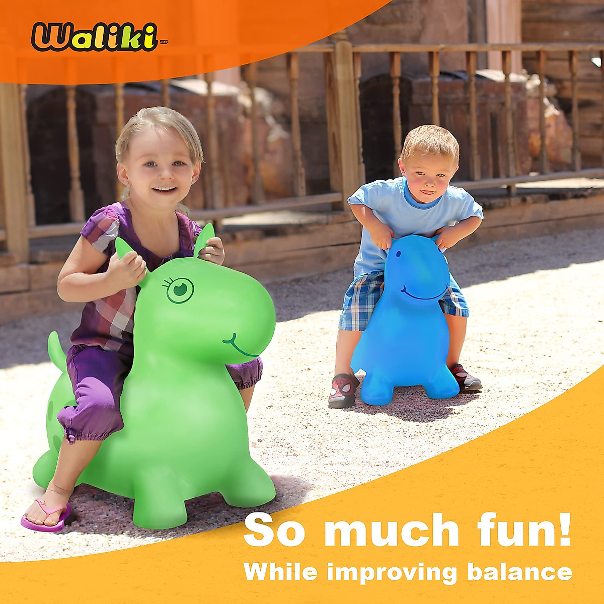 WALIKI Green Bouncy Horse for Kids | Inflatable Hopping Horse Ride-On Toy with Pump for Active Boys Ages 1, 2, and 3 | Balance & Sensory Ride-On Toy