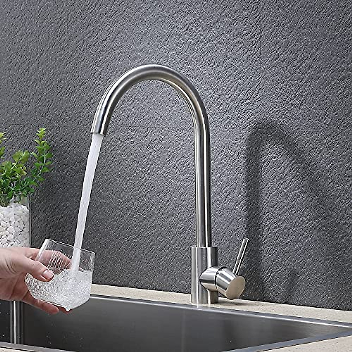VAPSINT 360 Degree Swivel Modern Brushed Nickel Single Handle Bar Faucet, Small Rv Prep Bar Sink Faucet Bar Faucet for Kitchen Sink Single Hole with Hot & Cold Water Supply Hoses