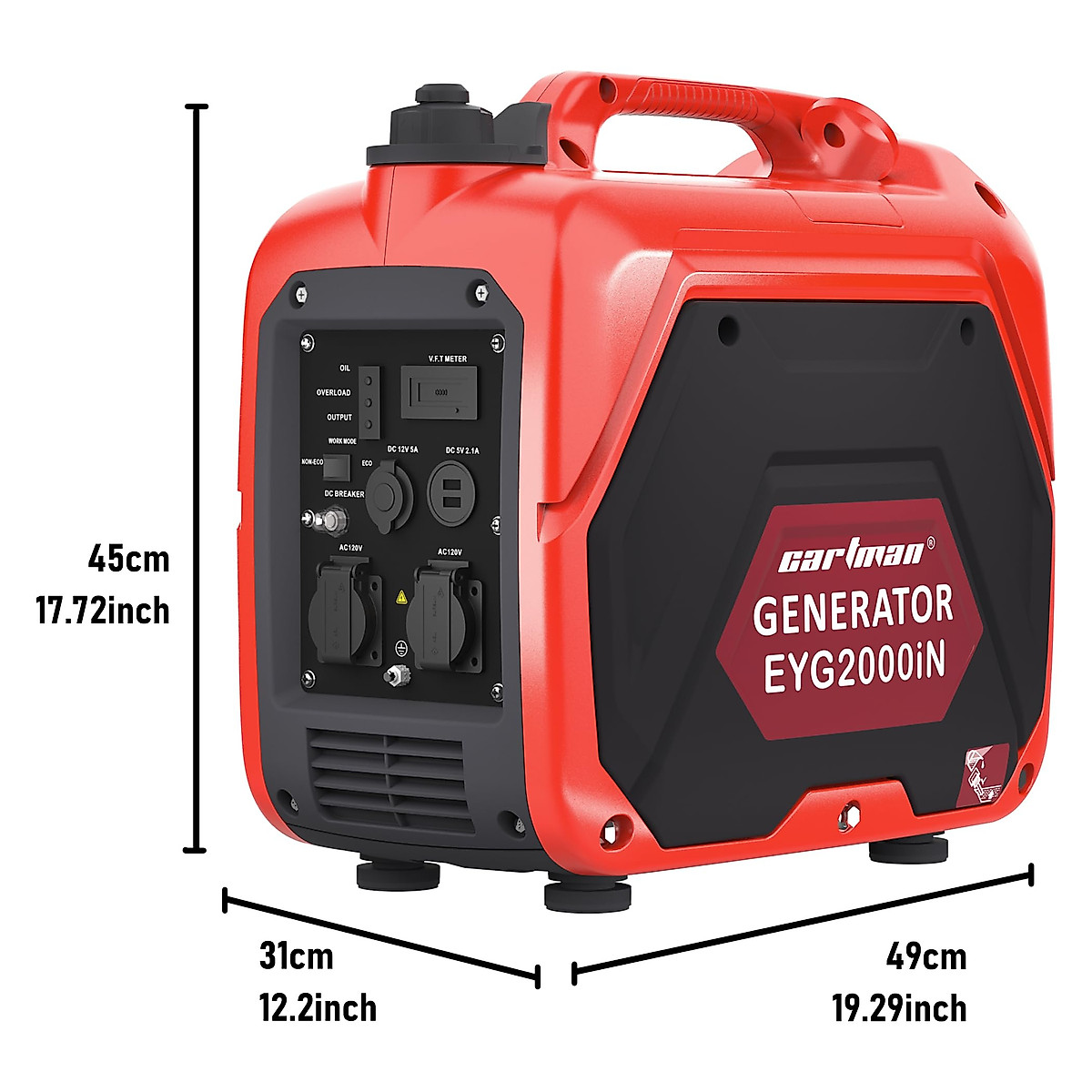 Cartman 2000W Portable Inverter Generator: Super Quiet Power Backup for Home, Camping, and Emergencies - Gas Powered, EPA Compliant