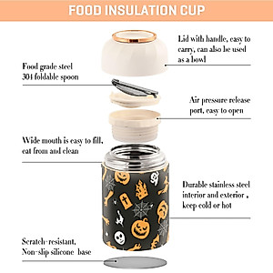 Halloween Symbol Kids Womens Insulated Food Jar Container with Spoon 17oz/500ml Insulated Lunch Box Stainless Steel Vacuum Portable Insulated Containers for Hot/Cold Food