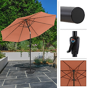 Pure Garden Patio Umbrella with Auto Tilt - 10FT Easy Crank Outdoor Umbrella with Vented Canopy for Deck, Balcony, Backyard, or Pool (Terracotta)