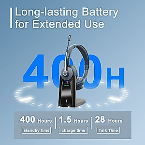 Wireless Headset, Bluetooth Headset with Microphone Noise Cancelling & USB Dongle, 28hrs talktime, On Ear Wireless Headphone with Mic Mute & Charging Dock for PC/Cell Phone/Zoom/Skype/Office