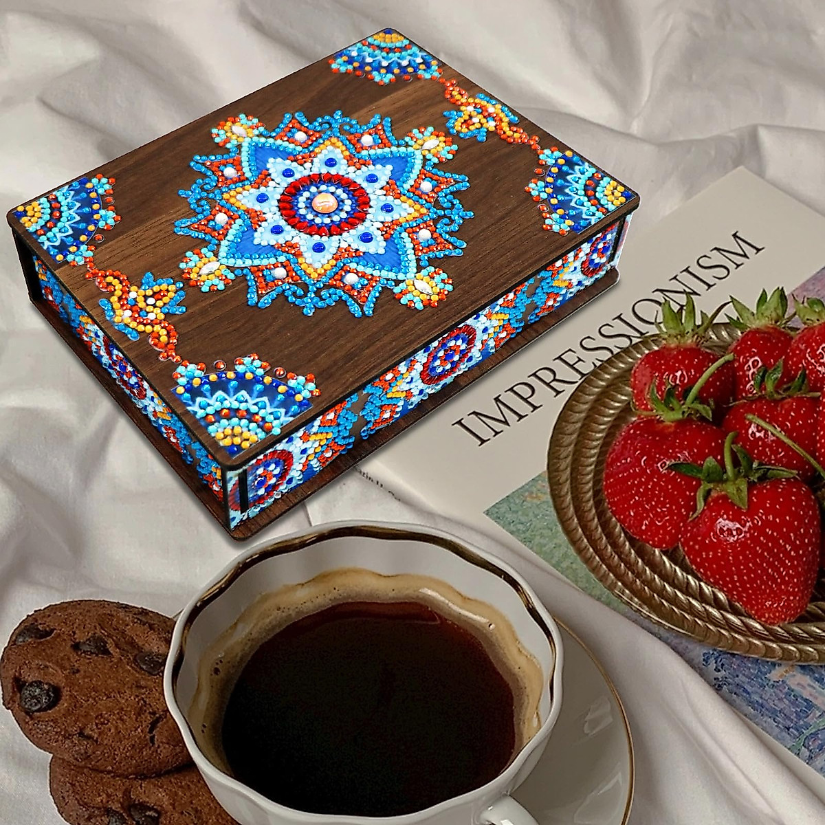 Generic DIY Diamond Art Painting Storage Box Kit, Diamond Art Painting Wooden Boxes Jewelry Storage Box, Special Shape Crystal Mosaic Arts Crafts for Girl Dresser Desktop Decor