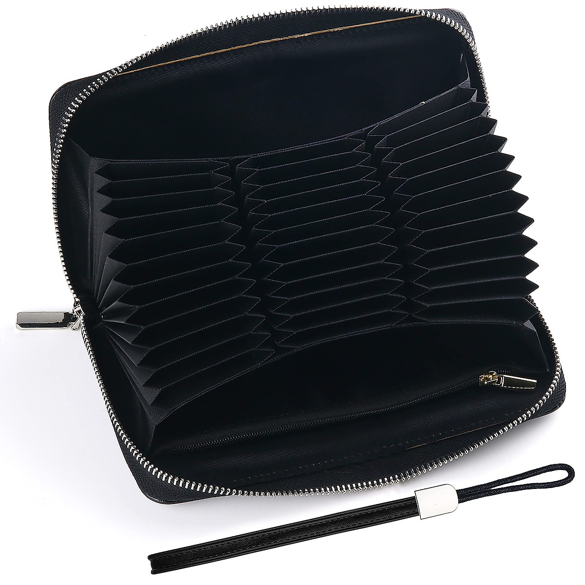 Buvelife Credit Card Wallet Leather RFID Wallet for Women, Huge Storage Capacity Purse Wristlet (Black-Updated)