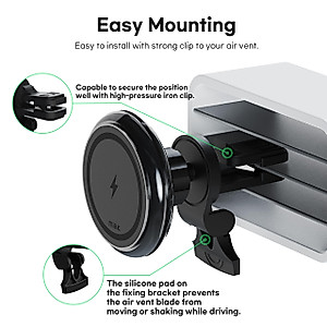 miak for Magsafe Car Mount Charger, Strong Magnet, Wireless 15W Fast Charging Music Reactive LED Car Stand