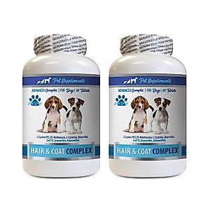 PET SUPPLEMENTS Dog itching Skin Relief - Dogs Hair and Coat Complex - Advanced Skin Relief - Good for Nails - Dog Vitamin c - 2 Bottles (120 Tablets)