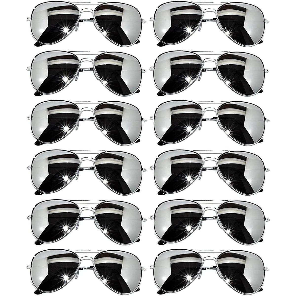 12 Pack Aviator Mirrored Lens Eyeglasses Black, Silver Frames OWL ®.