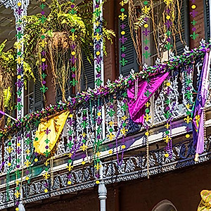 Gold Purple Green Paper Garland Mardi Gras Party Decorations Circle Dots Streamers Fat Tuesday Decor Supplies Mardi Gras Fleur De Lis Hanging Bunting Banner Carnival Party Hanging Garland 4 Pieces