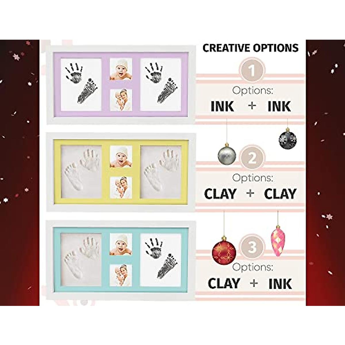 Baby Hand and Footprint Kit - Newborn Keepsakes for Baby Boys and Girls - Non-Toxic Ink and Clay Kit with White Photo Frame, for Baby Shower, Baby Registry and Nursery Decor.