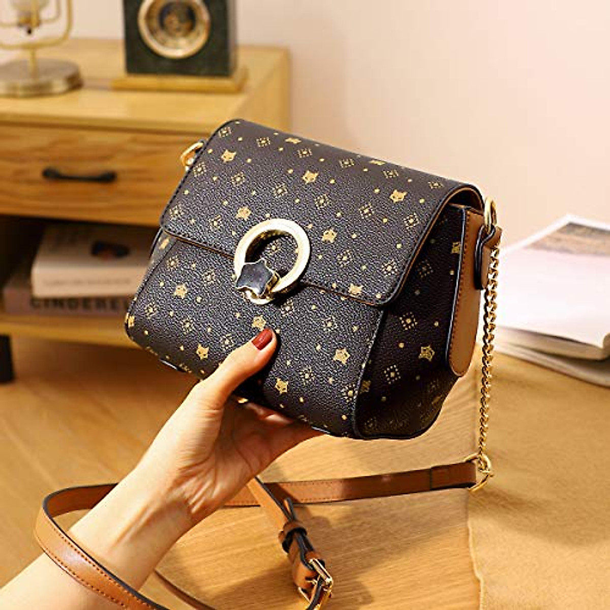 FOXLOVER Mini PVC Leather Crossbody Bag for Women Small Chain Shoulder Bags Purses for Ladies Signature Handbags