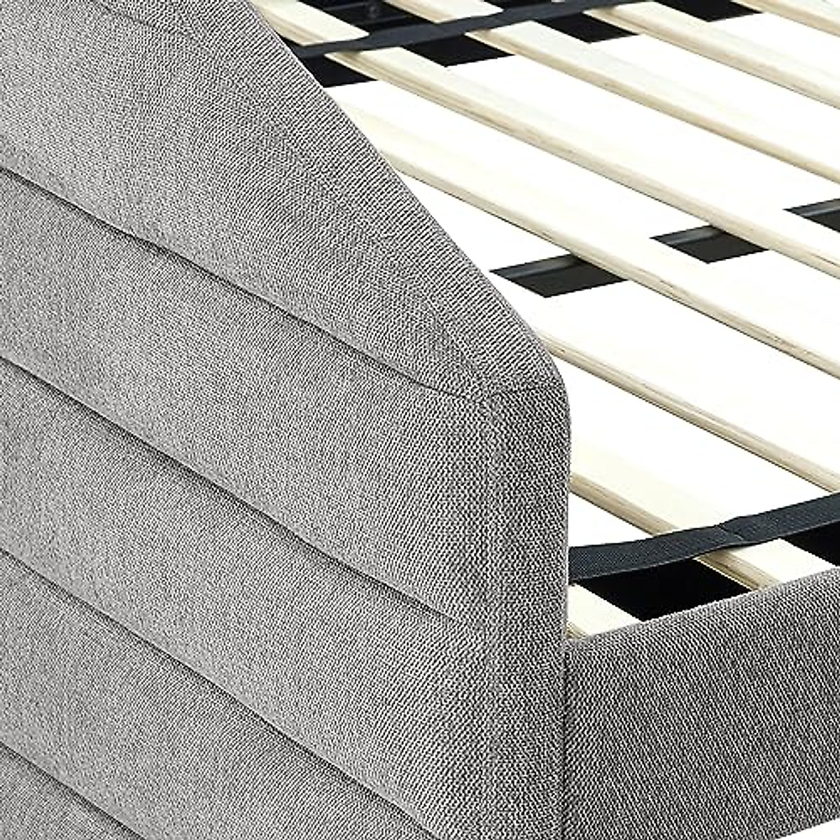 Flieks Twin Size Upholstered Daybed with Two Drawers, Linen Fabric Upholstered Sofa Bed, Wheeled Storage Daybed with Wood Frame, No Box Spring Needed, Gray