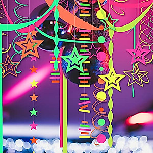 Neon Party Supplies Paper UV Neon Garland Neon Streamers Glow in The Dark Neon Party Decorations Garland Reactive UV Hanging Decorations for Birthday Party Glow Party Wedding Supply