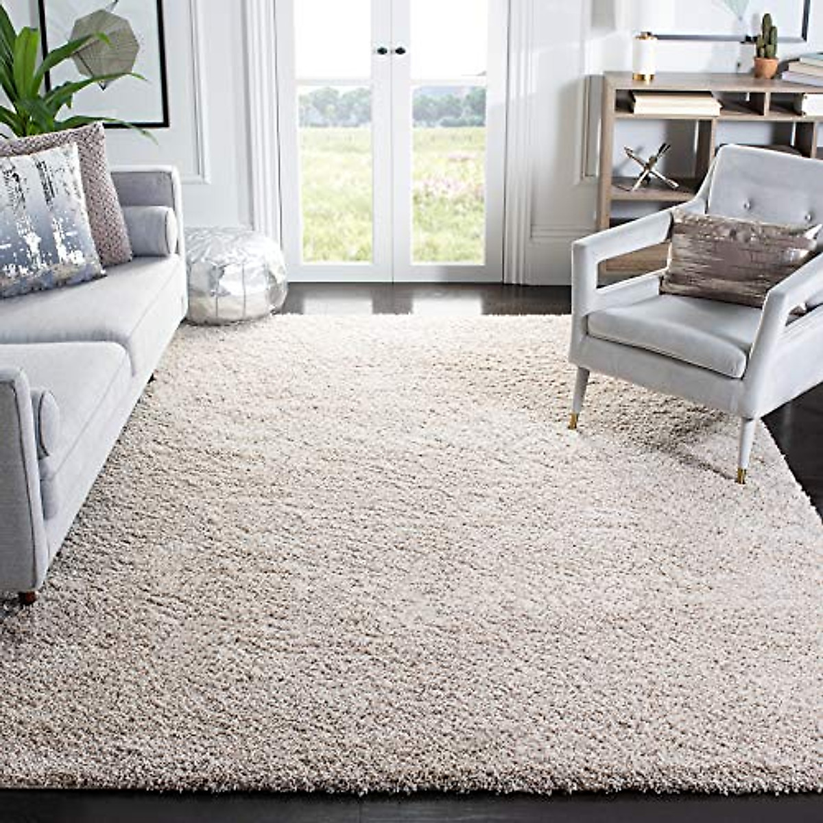 SAFAVIEH California Premium Shag Collection 8'6" Square Beige SG151 Non-Shedding Living Room Bedroom Dining Room Entryway Plush 2-inch Thick Area Rug