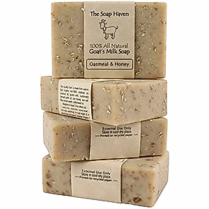 Oatmeal Soap - Pack of 4 Oatmeal & Honey, Goat Milk Soap Bars. All Natural, Unscented Soap - Wonderful for Sensitive Skin and Suitable for All Skin Types. SLS Free, NO Parabens. Handmade in USA.