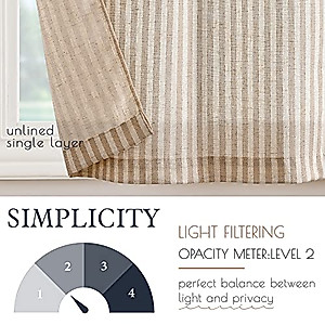 COLLACT Kitchen Curtains Linen Curtains 24 Inch Length Sets Pinstripe Pattern Taupe Tiers for Kitchen Bathroom Farmhouse Country Rustic Rod Pocket Ticking Striped Curtains 2 Panels Taupe on Beige