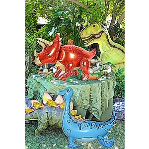 WEIKA Standing 3D Dinosaur Balloon, Cute Self Dino Aluminium Foil Balloons,Triceratops Red, Jungle Party, Dinosaur Party Decorations, Dinosaur Birthday Party Supplies