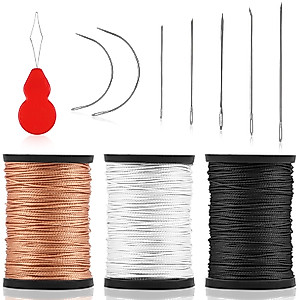 Upholstery Thread, Nylon Heavy Duty Sewing Kit, Upholstery Needle and Thread for Leather, Carpet, Furniture, Shoe, Includes 3 Rolls Thread (73.5yd Per Roll, 3 Colors), 7 Shaped Needles, 1 Threader