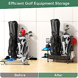 VOPEAK Golf Bag Organizer, Golf Bag Stand for Two Bags, Golf Organizer for Golf Clubs, Golf Balls, Golf Equipment Accessories