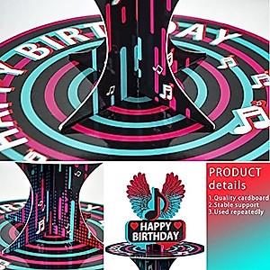 GLURUITE Tik Music Cupcake Stand 3-Tier Musical Birthday party decorations, Tok Musical Cupcake Tower for Music Themed Party Supplies Favors