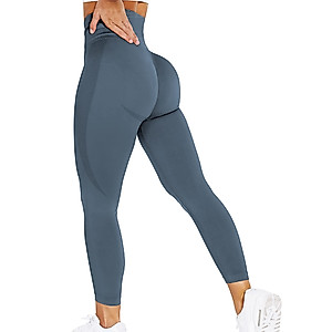 YEOREO Women Seamless Workout Leggings Gym High Waist Smile Contour Yoga Pants Navy X-Large