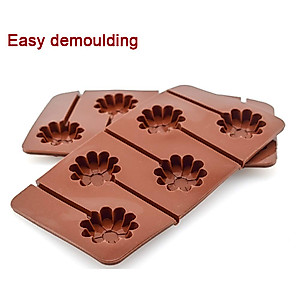 BaaSid 3PCS Sunflower Shape Mold 5 Holes Cake Lollipop Chocolate Jelly Ice Cream Cube Candy Pudding Cupcake Handmade Craft for Children's Party Dessert Shop Cafe Bakery (Brown) AA0088