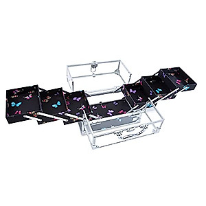 Caboodles Neat Freak Train Case | 6-Tray Cosmetic Organizer with Locking Latch, Social Butterfly
