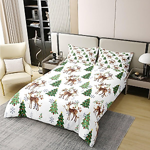 Erosebridal Christmas 100% Cotton Duvet Cover Queen,Cartoon Xmas Deer Bedding for Kids Boys Girls,Snowflake Bells Elk Antlers Comforter Cover Bedroom Decor,Jungle Animal Bed Sets with 2 Pillowcases