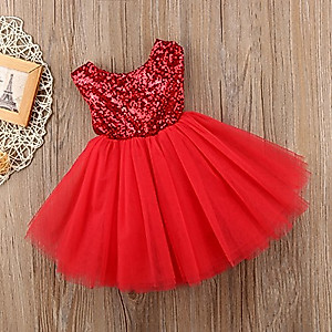 Toddler Baby Girl Valentine's Day Outfit Heart Sequins Backless Tutu Dress Little Valentine Princess Dress (Red, 2-3Y)