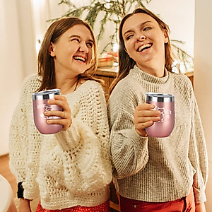 The Fox Series Wine Tumbler Set, 4 Pack, Infoxicated, Zero Fox Given, Oh for Fox Sake, Don't Fox with Me Wine Tumbler for Friends Mom Dad Wife Husband Sisters Family with Spoon, 12 Oz, Rose Gold