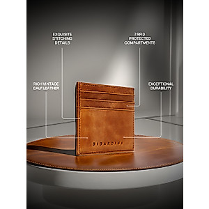 Bigardini Slim Minimalist Leather Card Wallet For Men & Women - RFID Blocking Leather Card Holder Wallets (Brown)