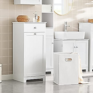 Haotian BZR21-W, White Bathroom Laundry Cabinet with Basket, Tilt-Out Laundry Hamper, Bathroom Storage Cabinet Unit with Drawer, 15.7"x15"x35.4"
