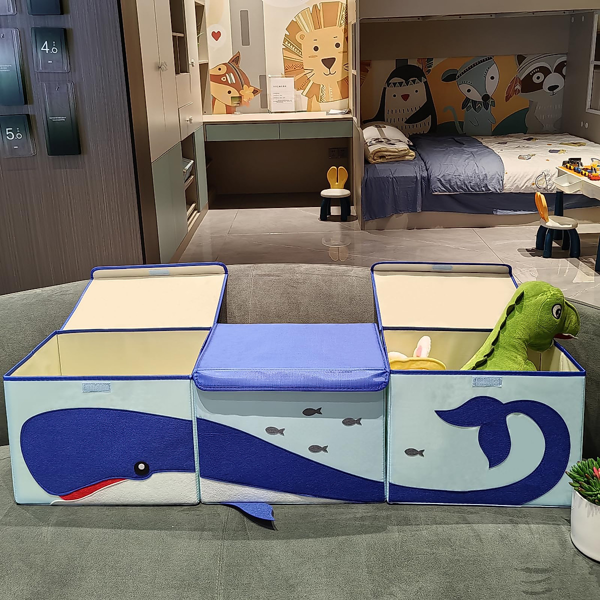 MYFLOCY Toy Box for Kids Extra Large, Collapsible Toddler Toy Organizer Storage, Waterproof Child Toy Chest for Boys Girl with Lids, Sturdy Toy Kid Storage Bin for Nursery(Navy Blue Whale)