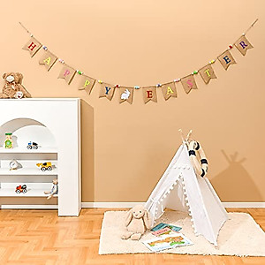 Happy Easter burlap banner decoration,Easter decorative garland,Easter decor bunny sign,Easter décor For party, Easter Bunny Banner Gift for Kids hung on the wall outside